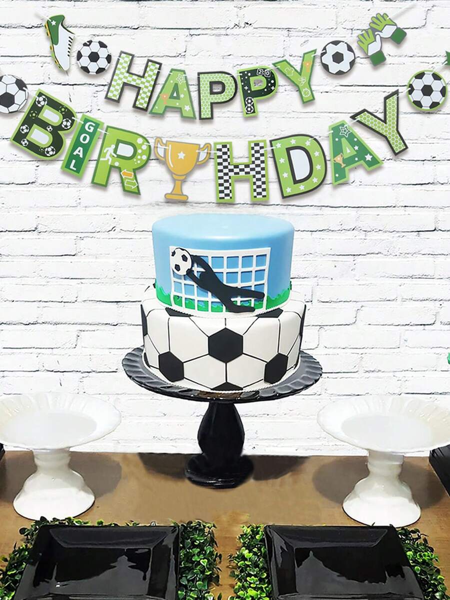 1set Football Banner Pull Flag, Soccer-Themed Birthday Party Banner Set ...