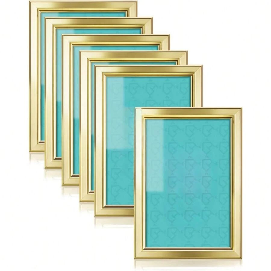 6 Pack Gold Glass 8x10 Picture Frames Wall Mounted Tabletop Photo ...