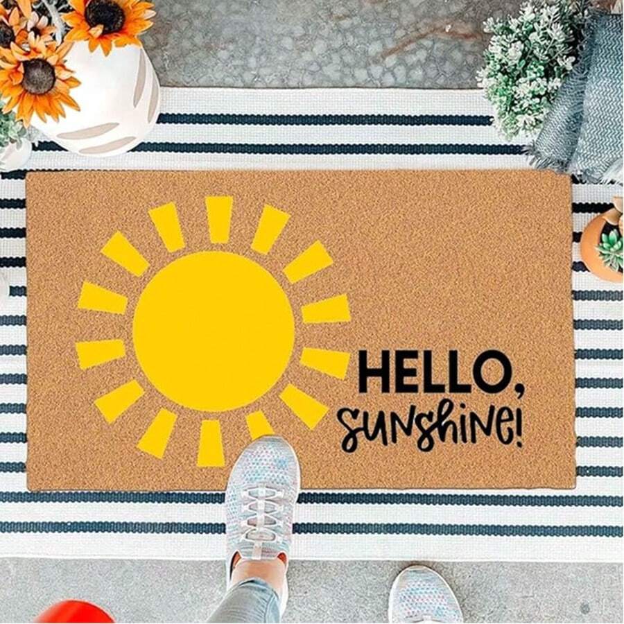 Sunny Welcome Doormat, Colorful Boho Decor For Your Front Porch Entry ...
