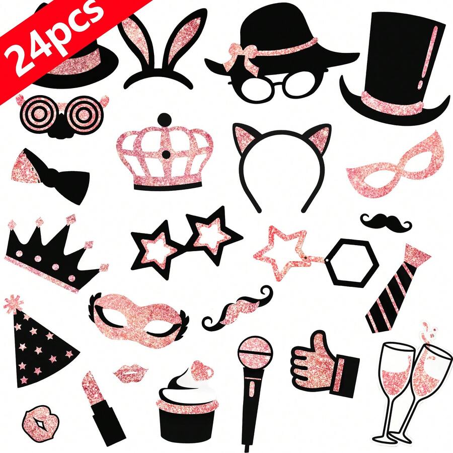 24 Pieces Party Photo Props Photo Booth Props Accessories Photo Booth ...