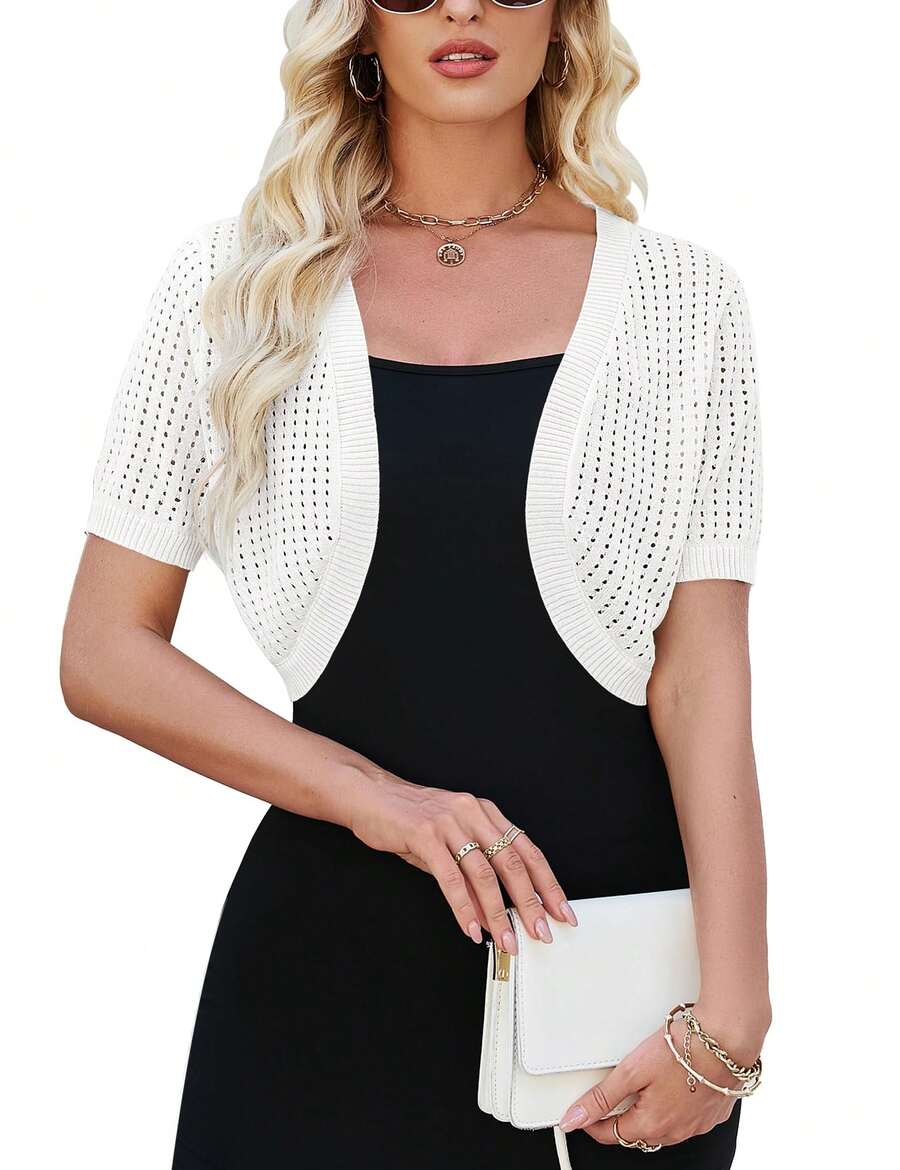 Yesfashion Womens Cropped Cardigan Short Sleeve Shrug Sweater Open ...
