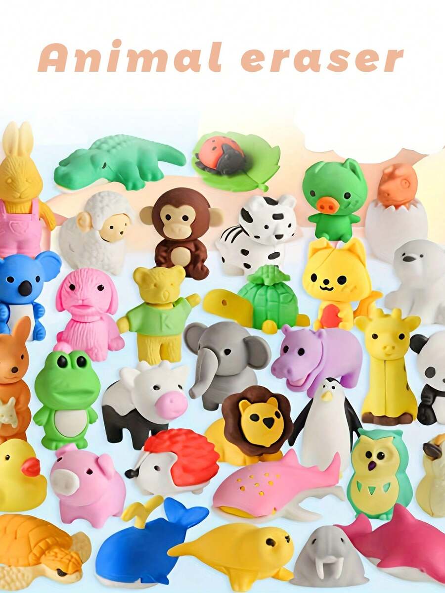 Cartoon Animal Set Eraser, Children's Creative Stationery, Children's ...