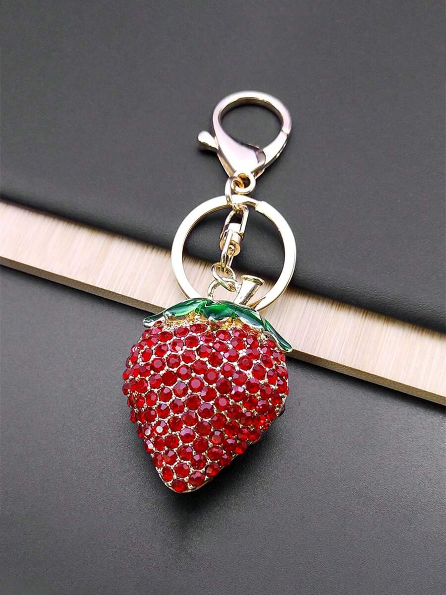 Fashion Strawberry Fruit Red Crystal Keychain For Women Girl Gold Color ...