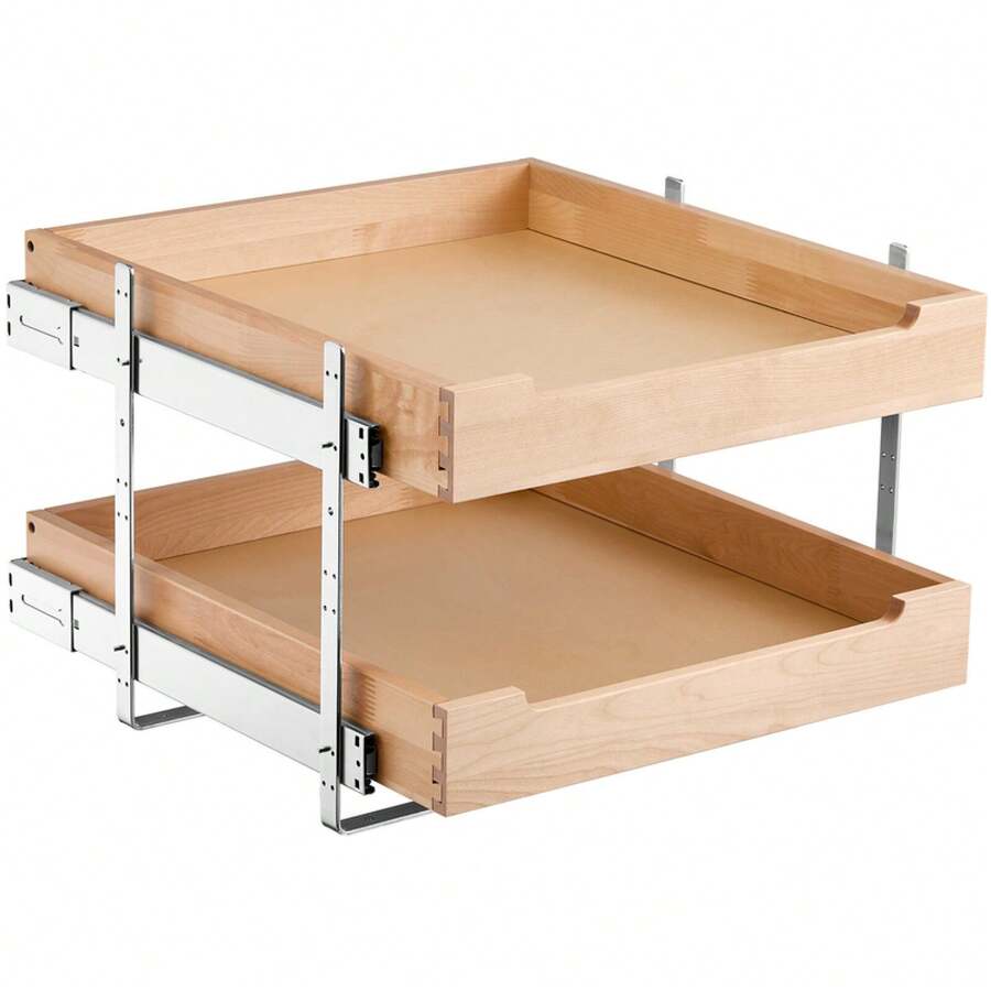 2 Tier Pull Out Cabinet Organizer Soft Close Slide Out Wood Drawer 17"W ...