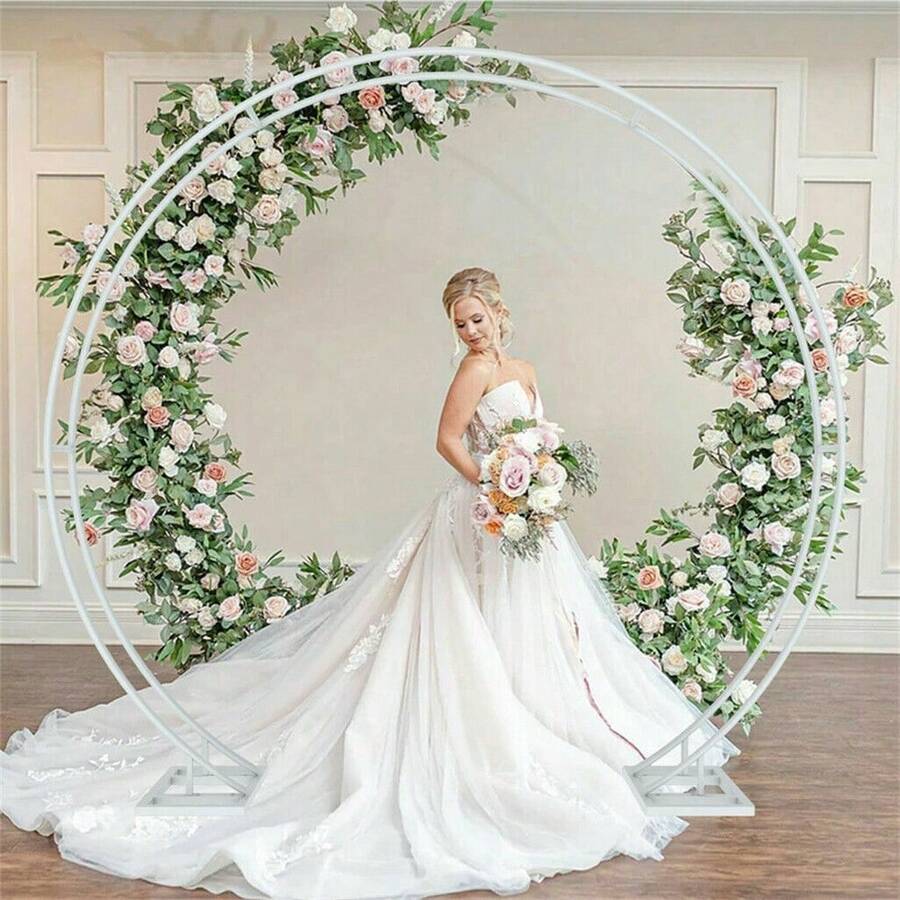 White Round Metal Wedding Arch Frame Garden Arbor Party Flowers ...