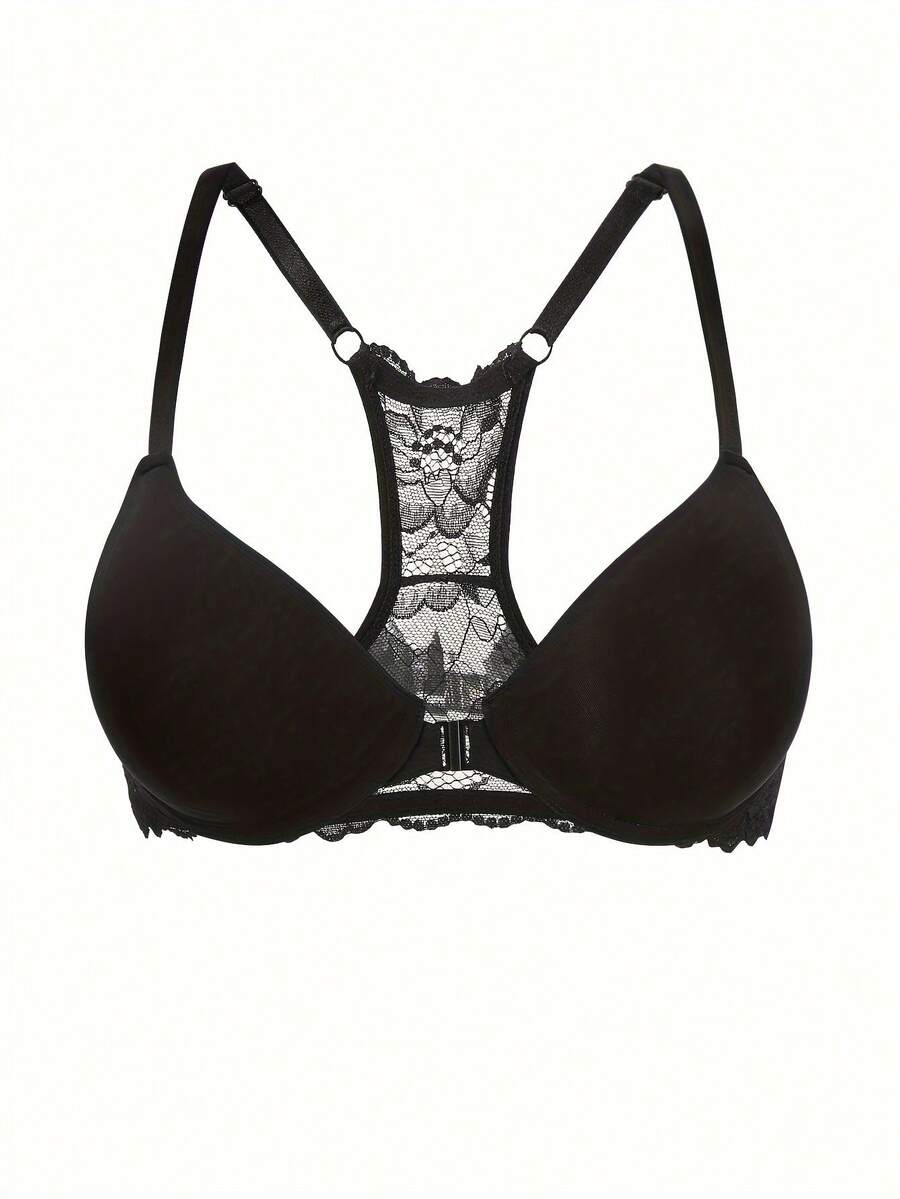 Black Beautiful Back Lace Underwear For Women With Front Buttons ...