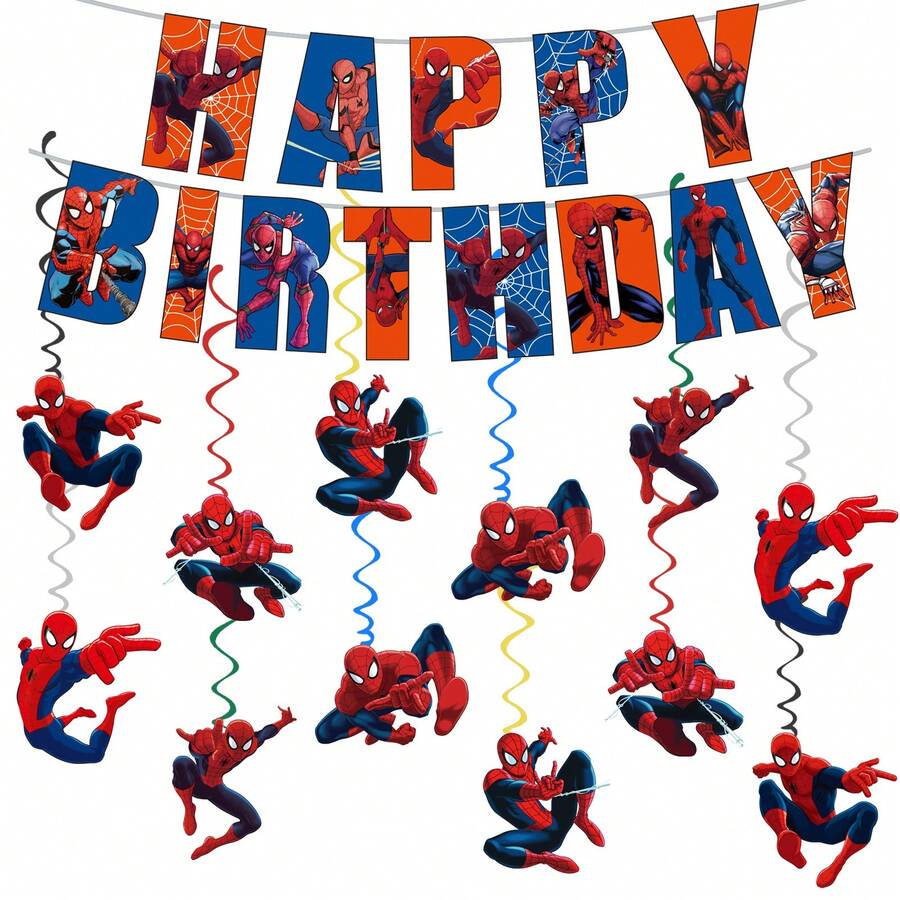 Disney Spider Man Party Supplies, Birthday Banner, Hanging Swirls For ...