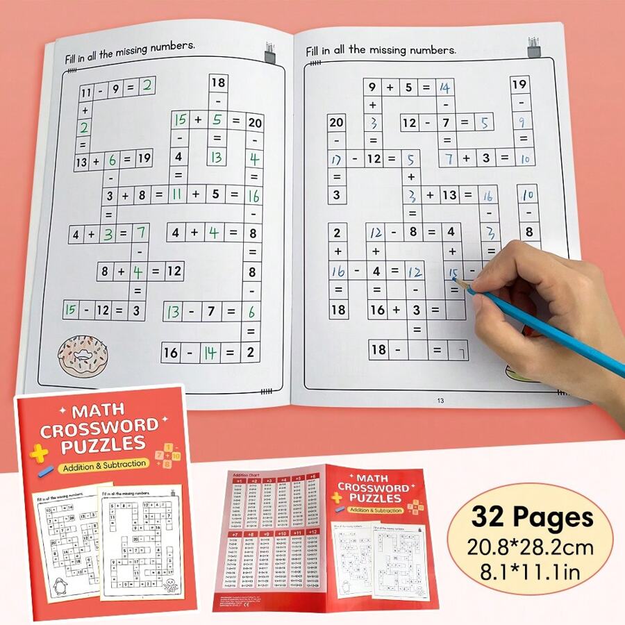 Lachilly 32 Pages Interactive Math Crossword Puzzle Workbook For Kids ...