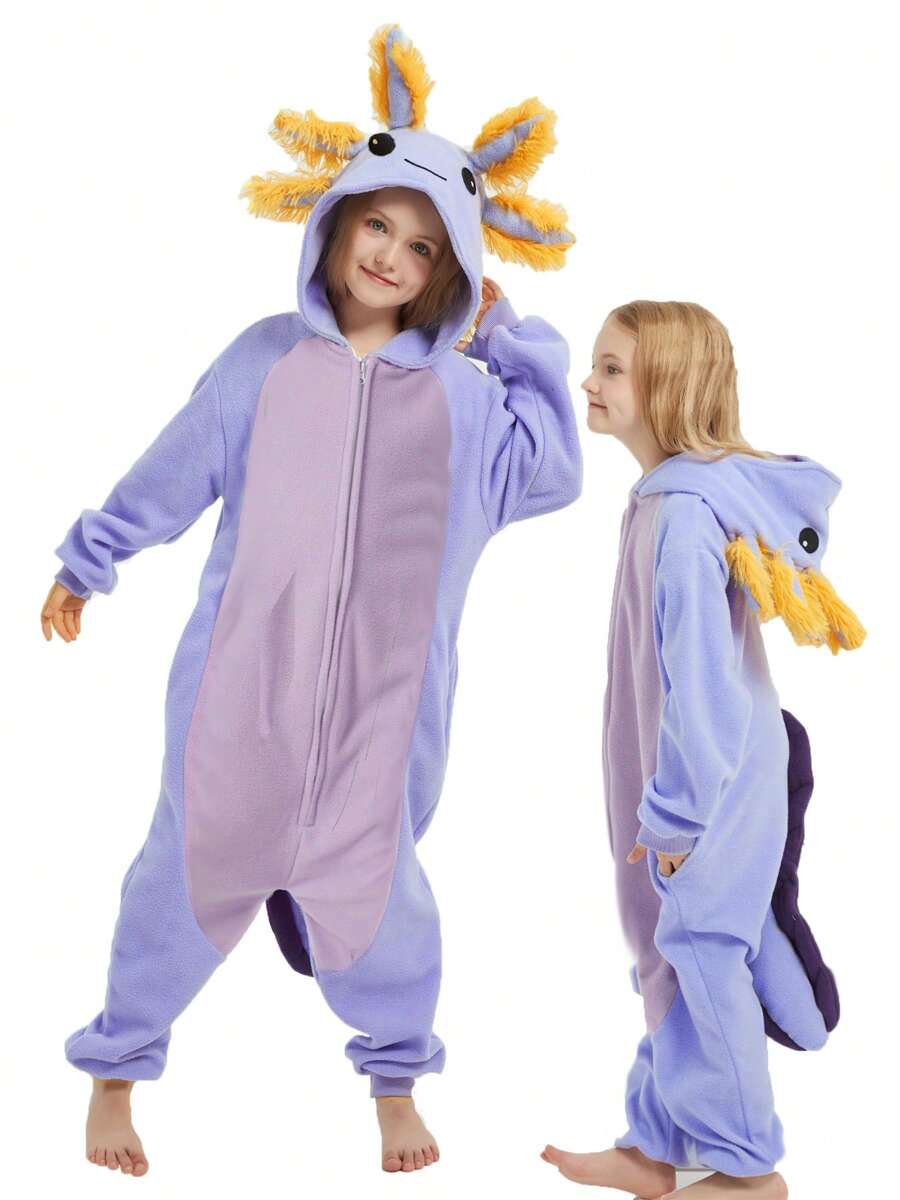 Kids Purple Salamander Animal Pajamas, Children Long Sleeve Hooded ...