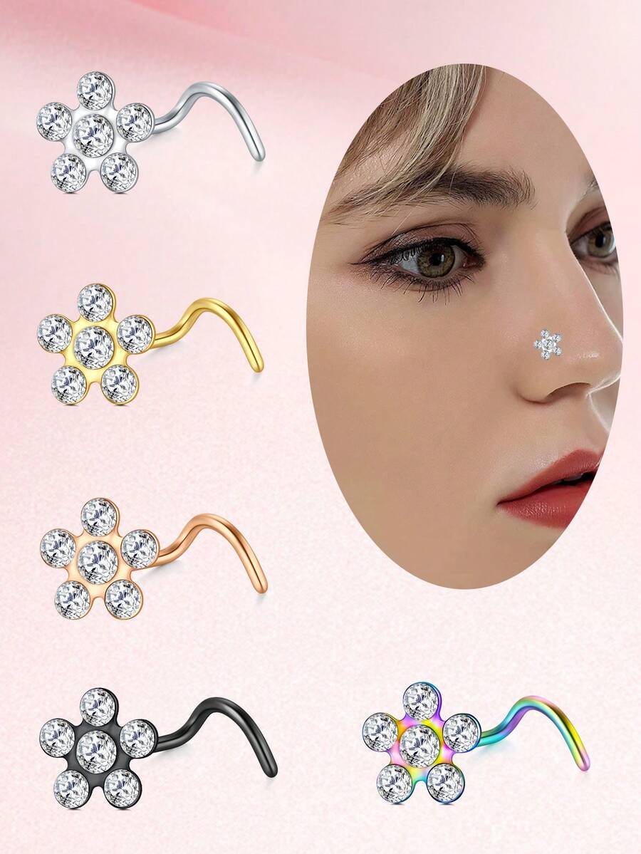 Flower Nose Screw Studs Stainless Steel Nose Ring 18G/20G Nostril Nose ...