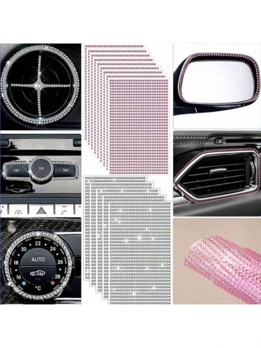 1pc DIY Diamond Sticker Self-Adhesive Pink White Sparkling Crystal Car ...