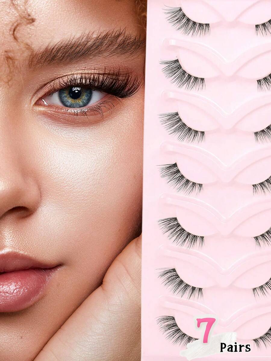 7 Pairs Half Eyelashes ,Natural Fishtail Cross,Natural Looking False ...