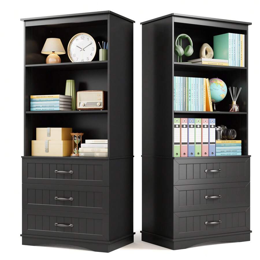 Vertical Storage Cabinet With 3 Drawers And 3 Open Layers Storage ...