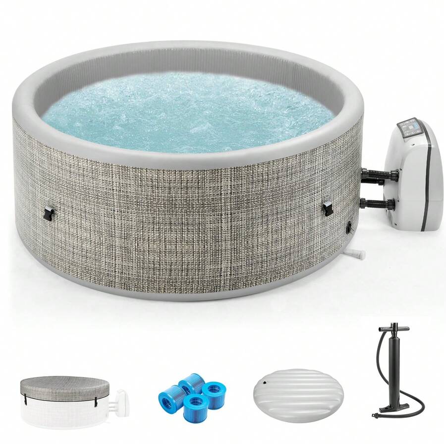 iYofe Teslin Round Inflatable Hot Tub 4-6 Person Portable Spa With 130 ...
