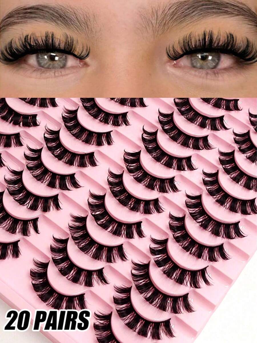 20 Pairs Russian Strip Lashes D Curl Lashes Faux Mink Eyelashes ...