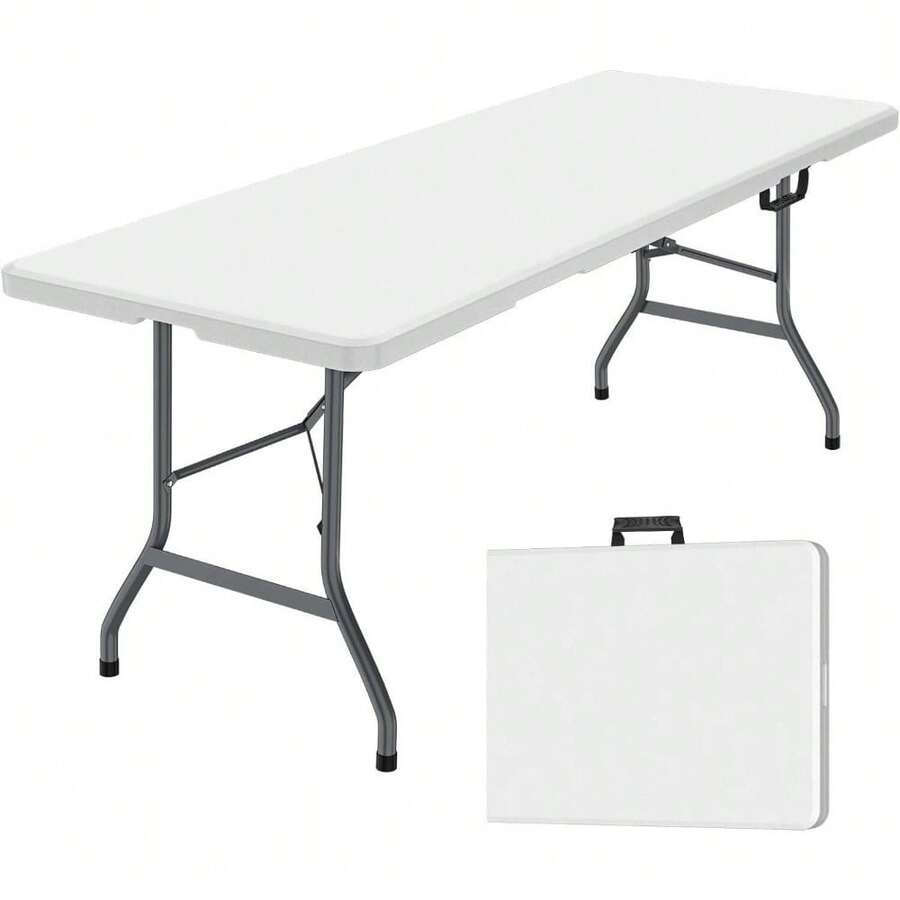 6 Foot Folding Table,White Plastic Folding Table,Built-In Handle,White ...