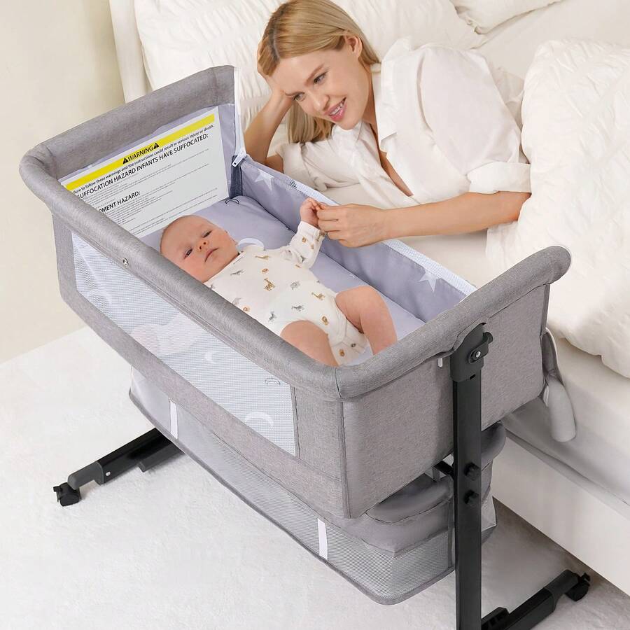 3-In-1 Baby Bedside Bassinet, Boasting Effortless Smooth-Gliding Wheels ...