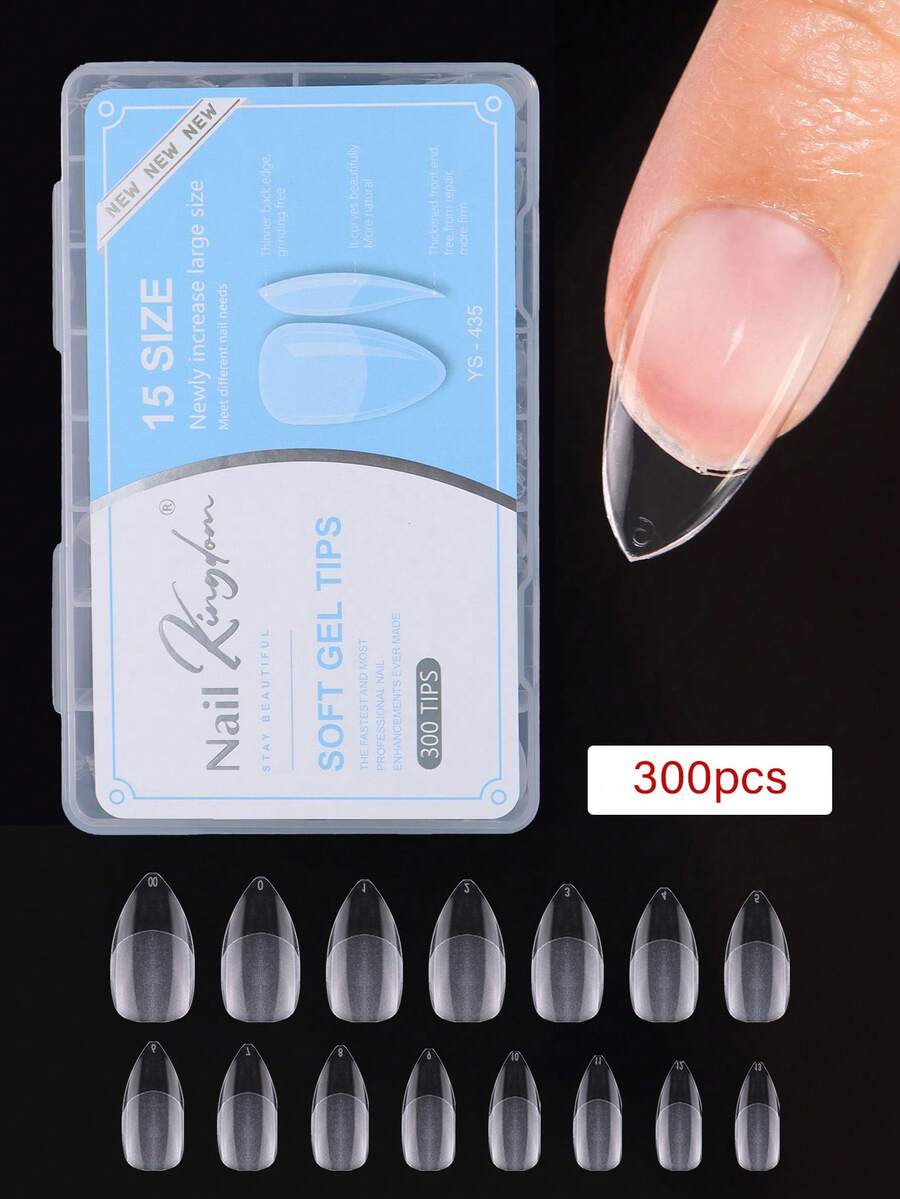 300 Soft Gel Needle Tip Box, Natural Or Carved Almond False Nail Front ...