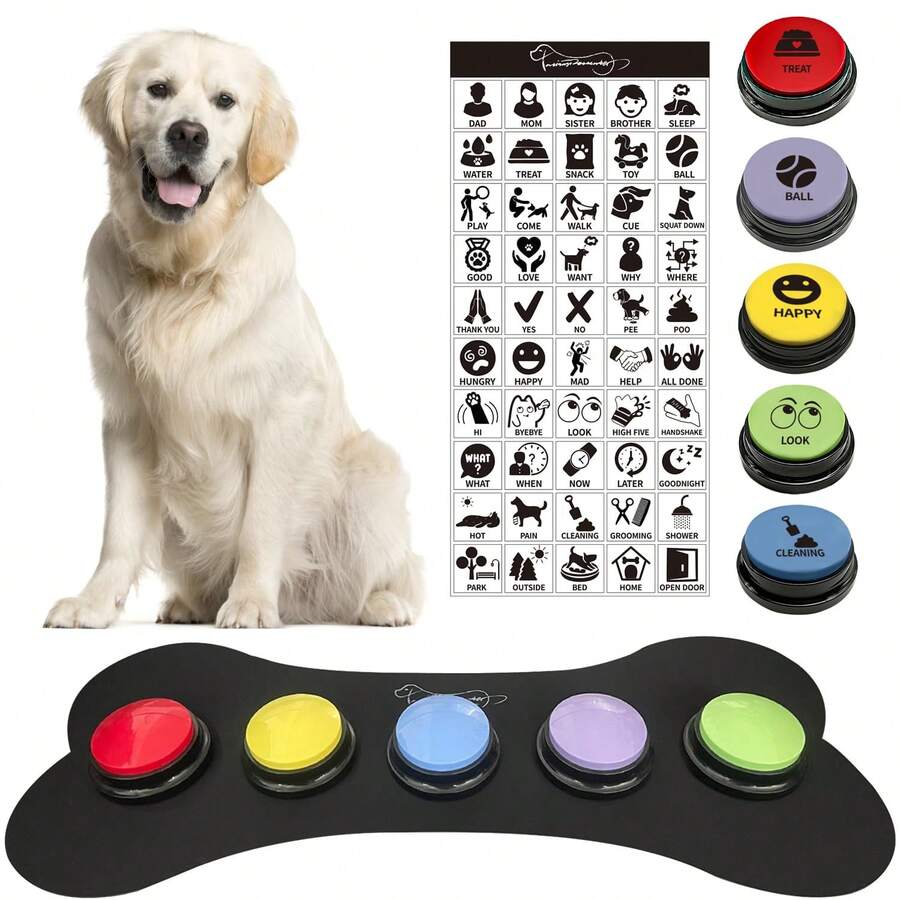 BUYVIKAY Set Of 5 Color Dog Buttons With Rubber Mat For Communication ...