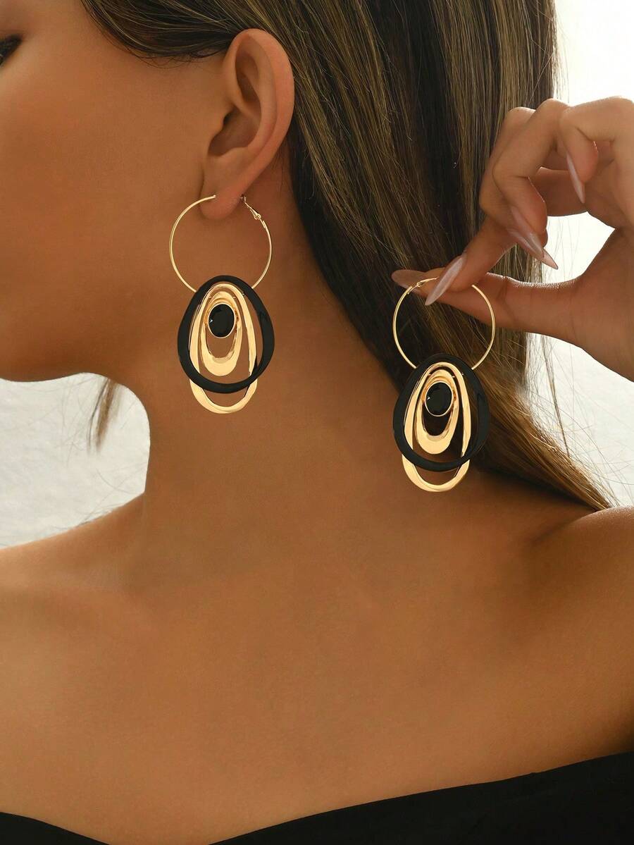 1 Pair New Design Metal Splice Exaggerated Punk Style Hoop Earrings For ...