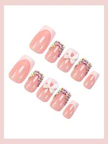 24pcs Medium Square French Tip Nail Stickers, White Color With ...