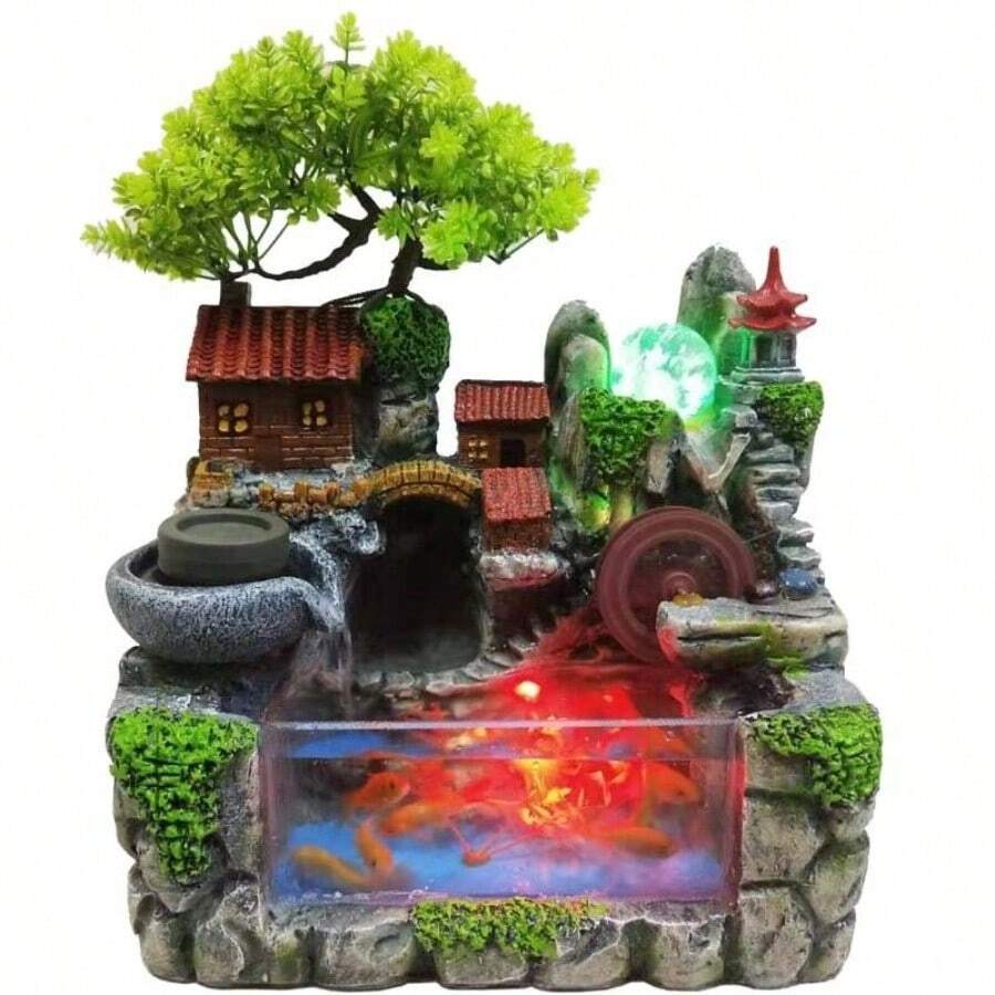 LED Rockery Fountain Waterfall Fengshui Desktop Atomizing Humidifier ...