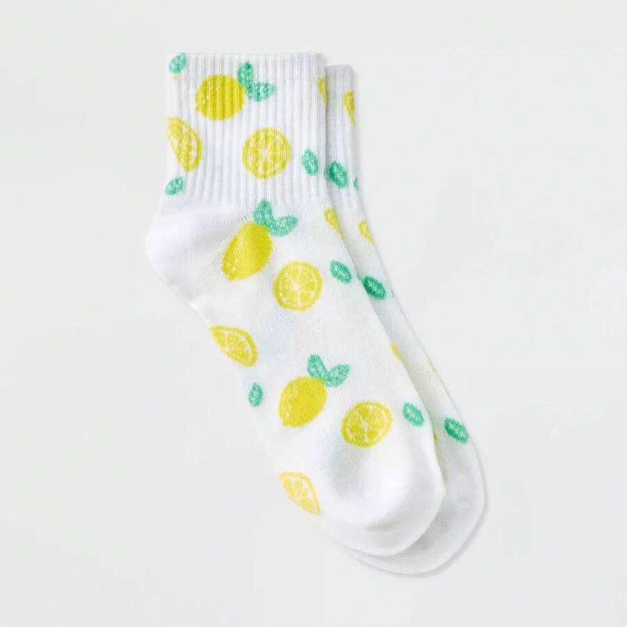 Women's Lemons Ribbed Ankle Socks - White/Yellow 4-10: Lightweight ...