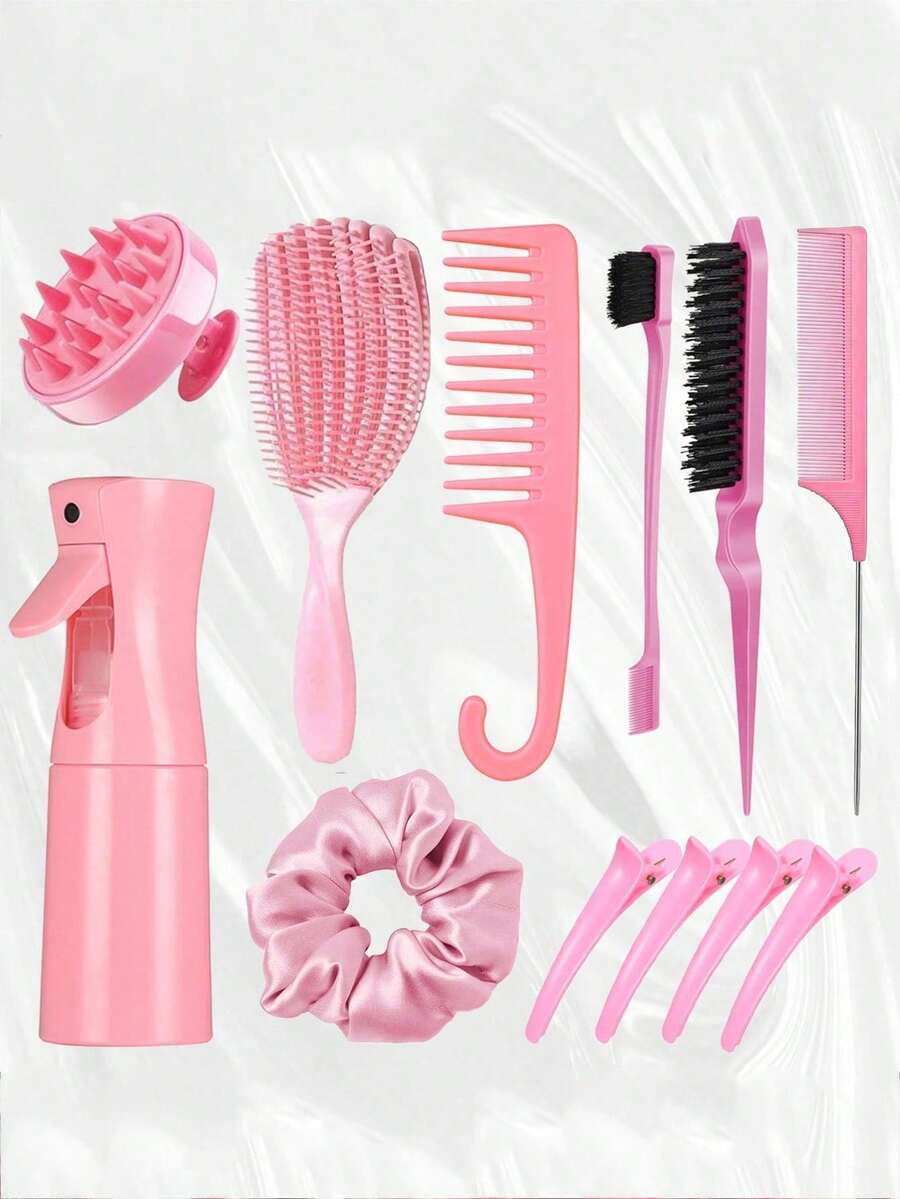 12pcs Hairdressing Hair Brush Set, 200ml Spray Bottle, 9 Rows Of Curly ...