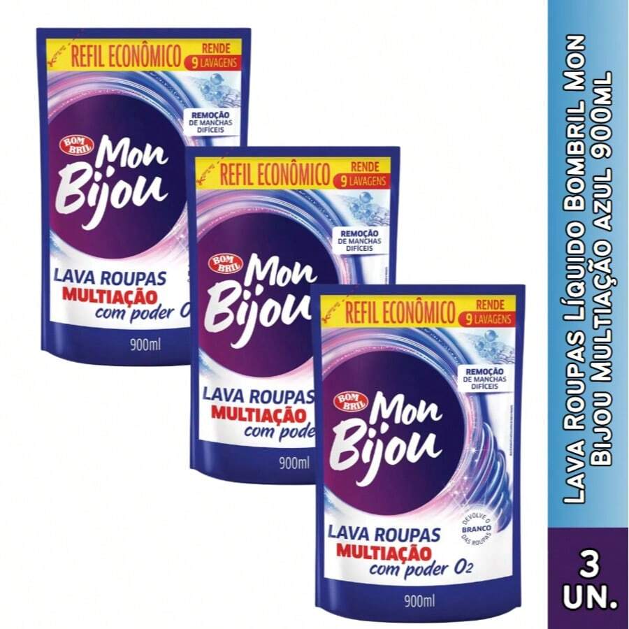KIT Lava Roupas Líquido Bombril Mon Bijou Multiação Azul 900 ml (KIT 3 ...
