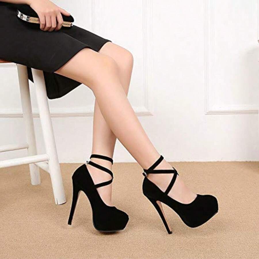 Eugisy Women's Ankle Cross Strap Pumps Platform Stiletto Dress High ...