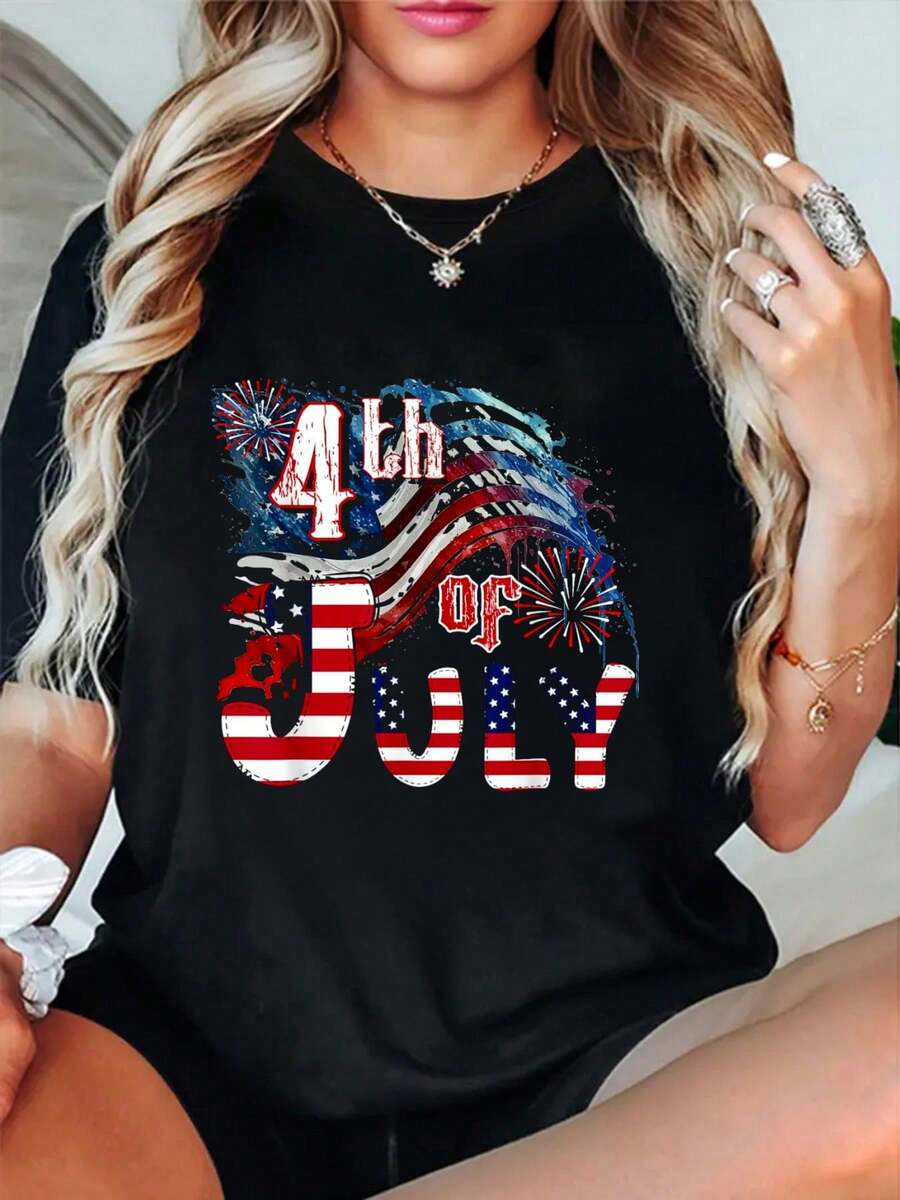 Fireworks Happy 4th Of July US Flag American 4th Of July T-Shirt Summer ...