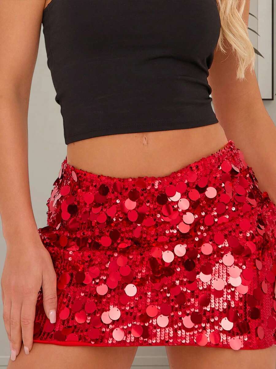 Women's Sparkly Sequin Mini Skirt Mid Rise Slim Fit Bodycon Short Skirt ...