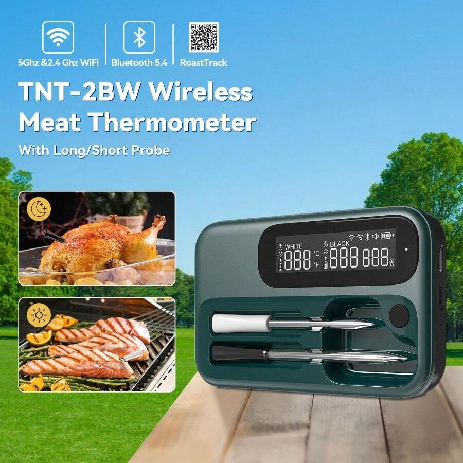 BBQ Wireless Cooking Meat Thermometer Oven 5G WiFi Long Short Probe 25H ...