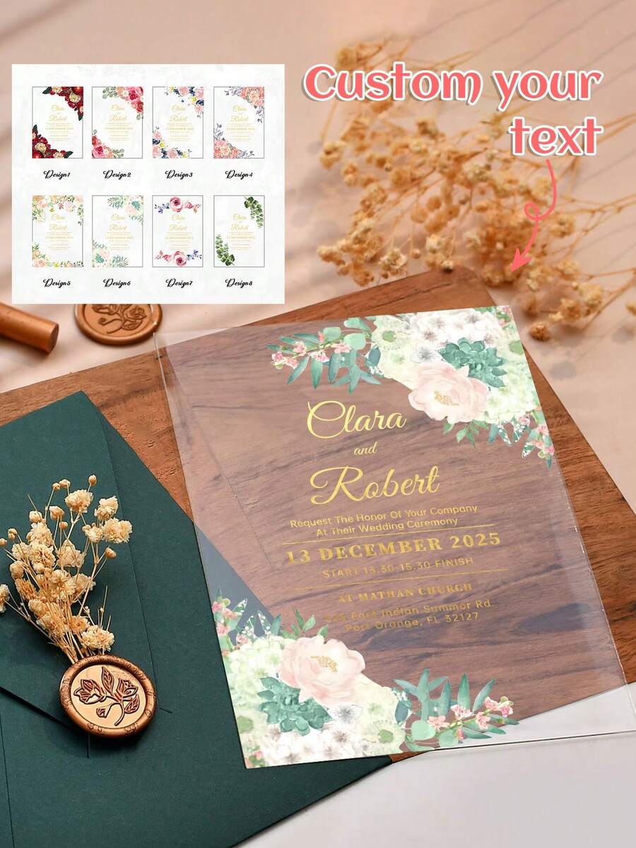 Clear Acrylic Wedding Invitations, Custom Transparent Invites , Elegant ...
