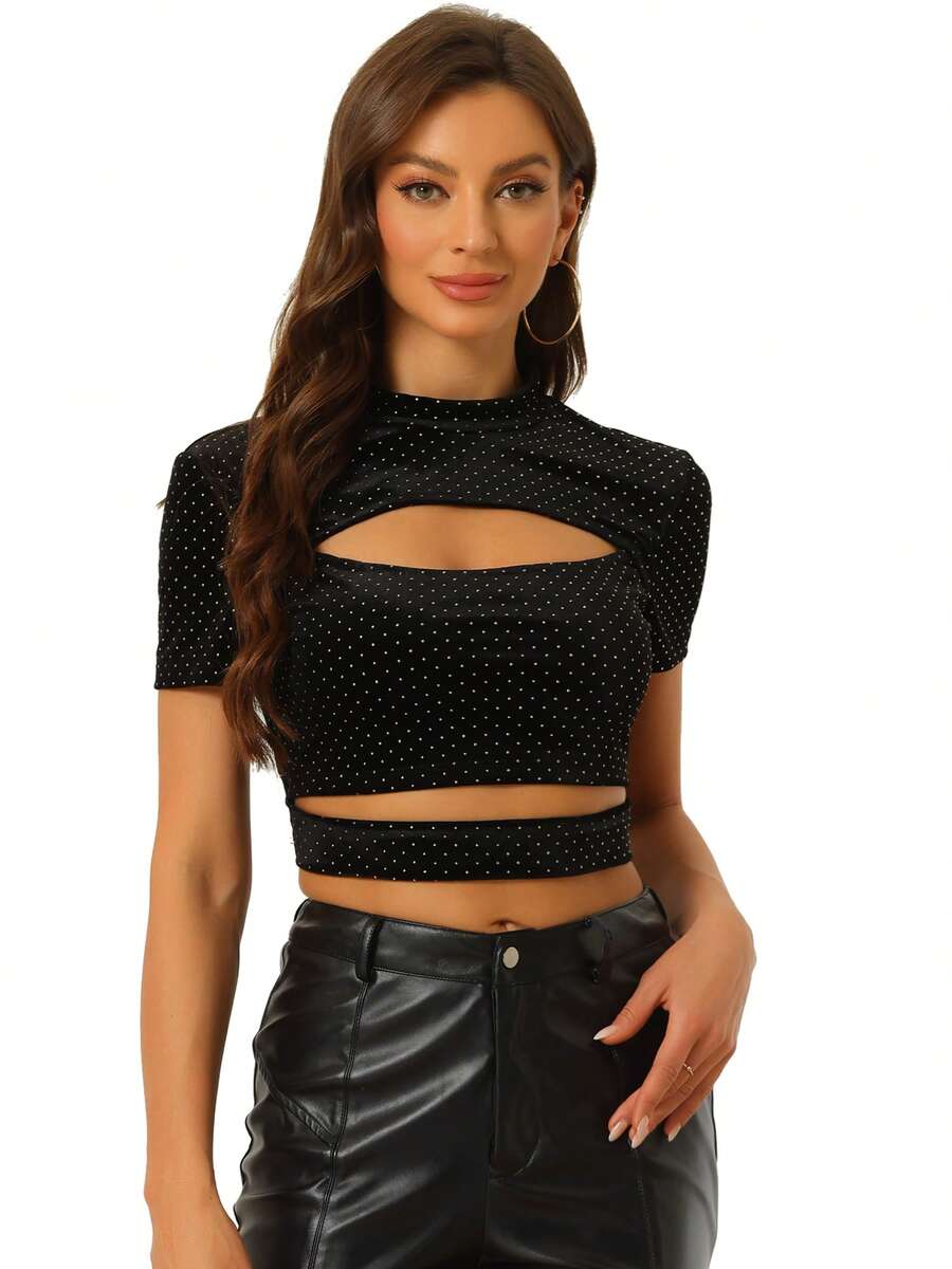 Women's Glitter Crop Top Velvet Sparkle Summer Festival Party Fitted ...