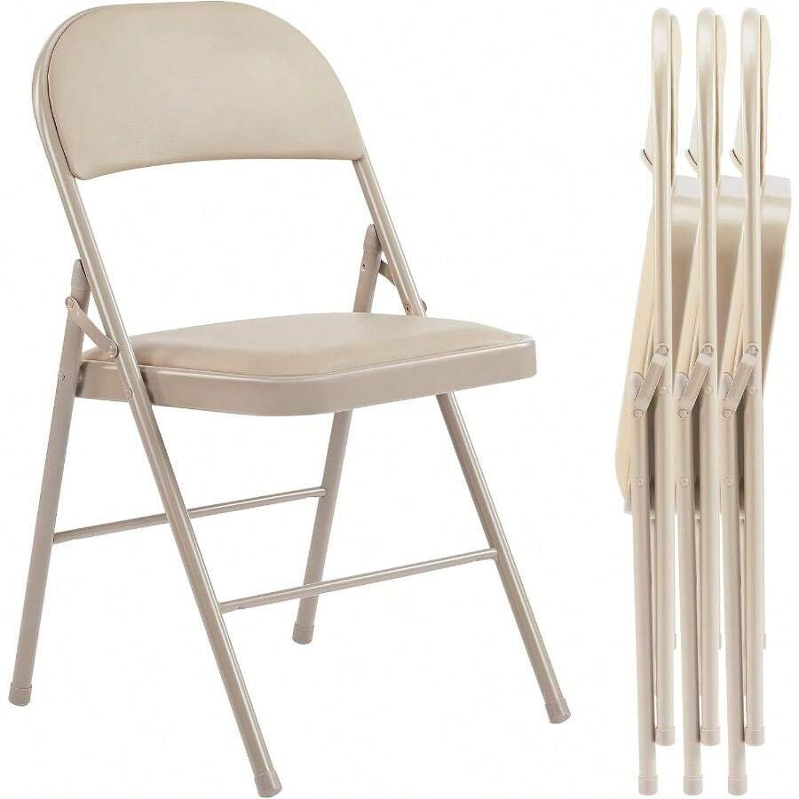 2 4 Pack Sturdy Metal Folding Chair With Leather Padding I For Outdoor ...