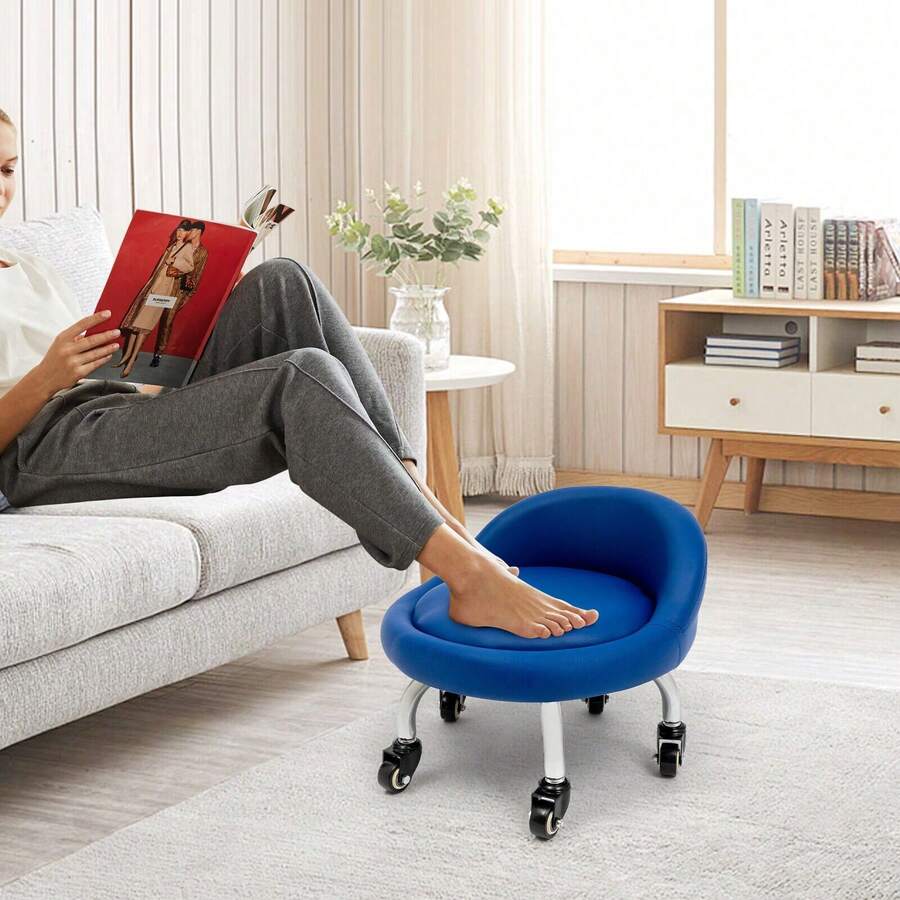 YIYIBYUS Blue Modern Foot Rest, Footrest Stool With Wheels, Under Desk ...