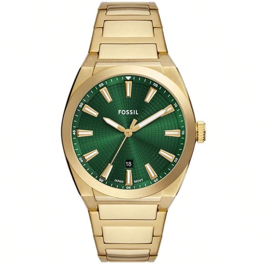 Fossil Men's Everett 18mm Bracelet Green Dial Quartz Movement Foldover ...