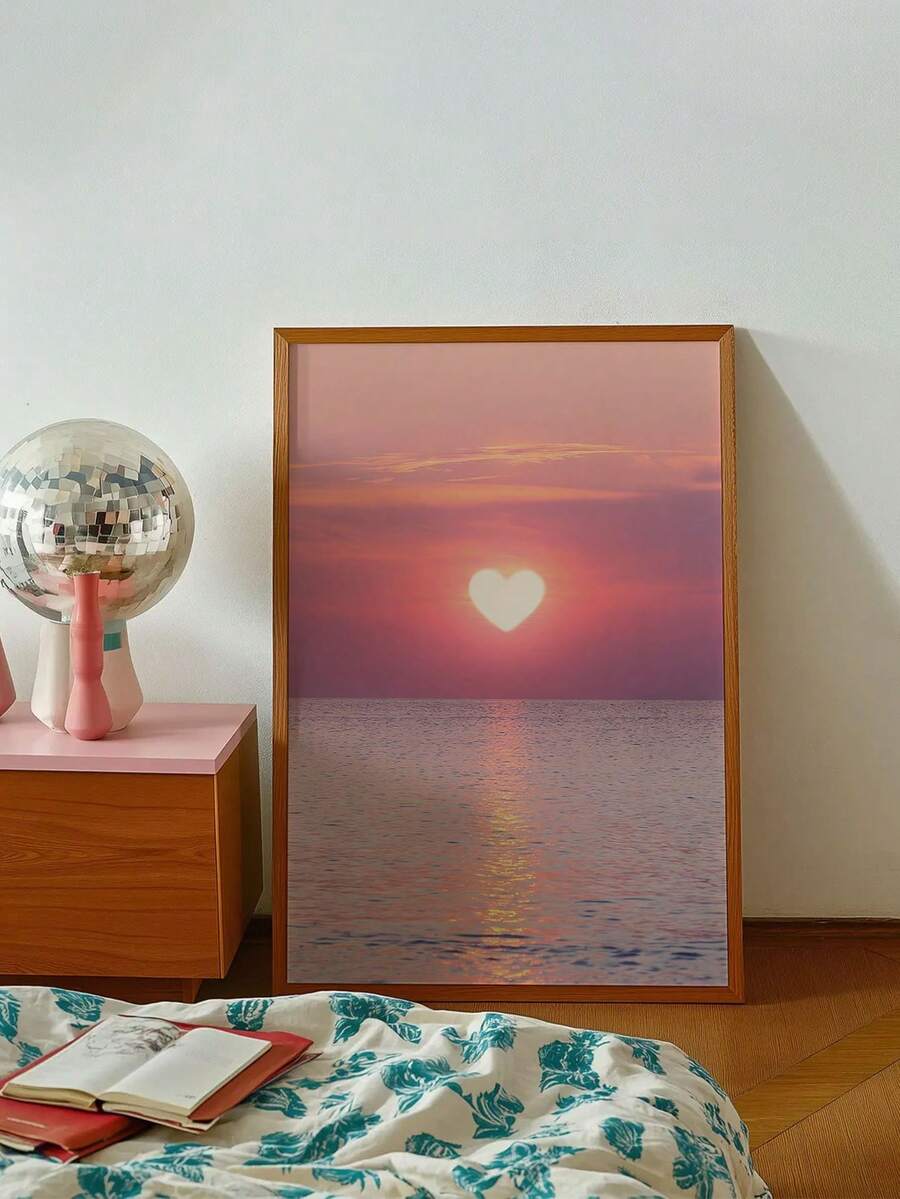 1PC Frameless Decorative Painting, Ocean Pink Living Room Mural, Modern ...