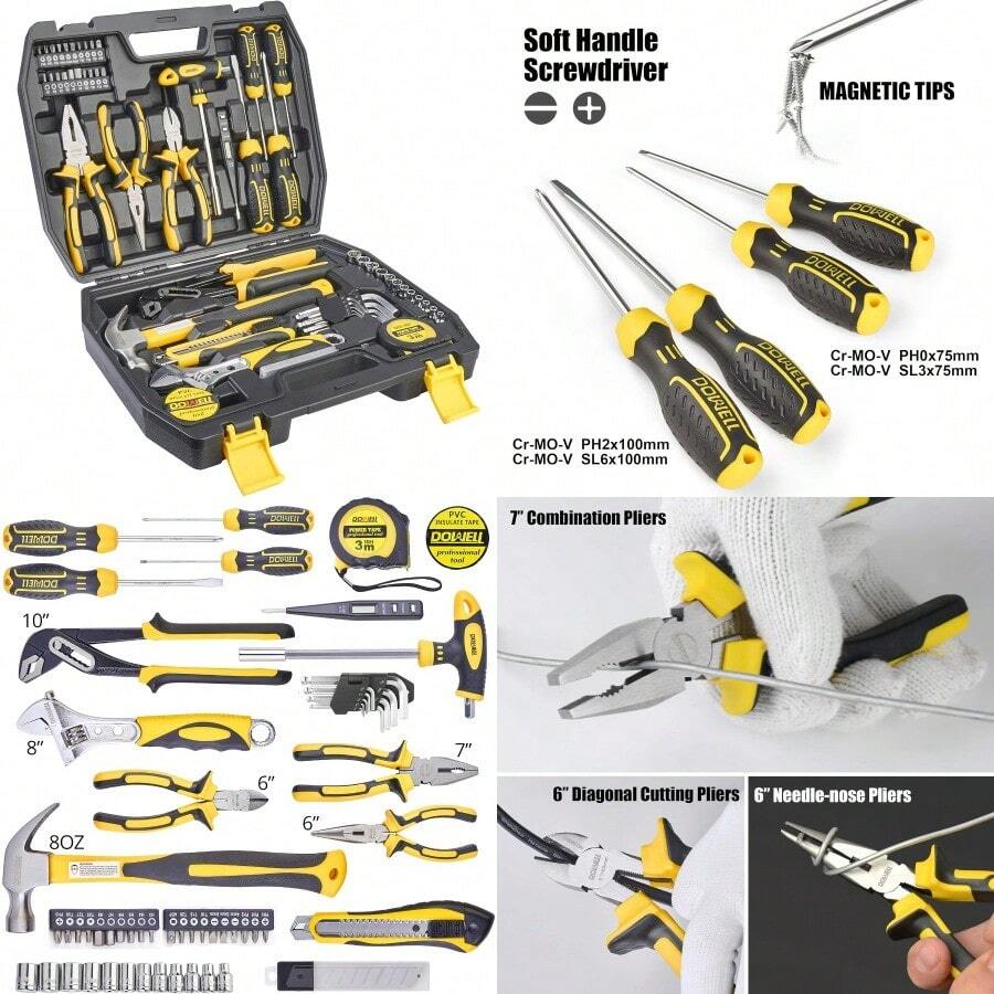 DOWELL Tool Set Tool Kit 62PCS Homeowner Tool Set Wrench Pliers ...