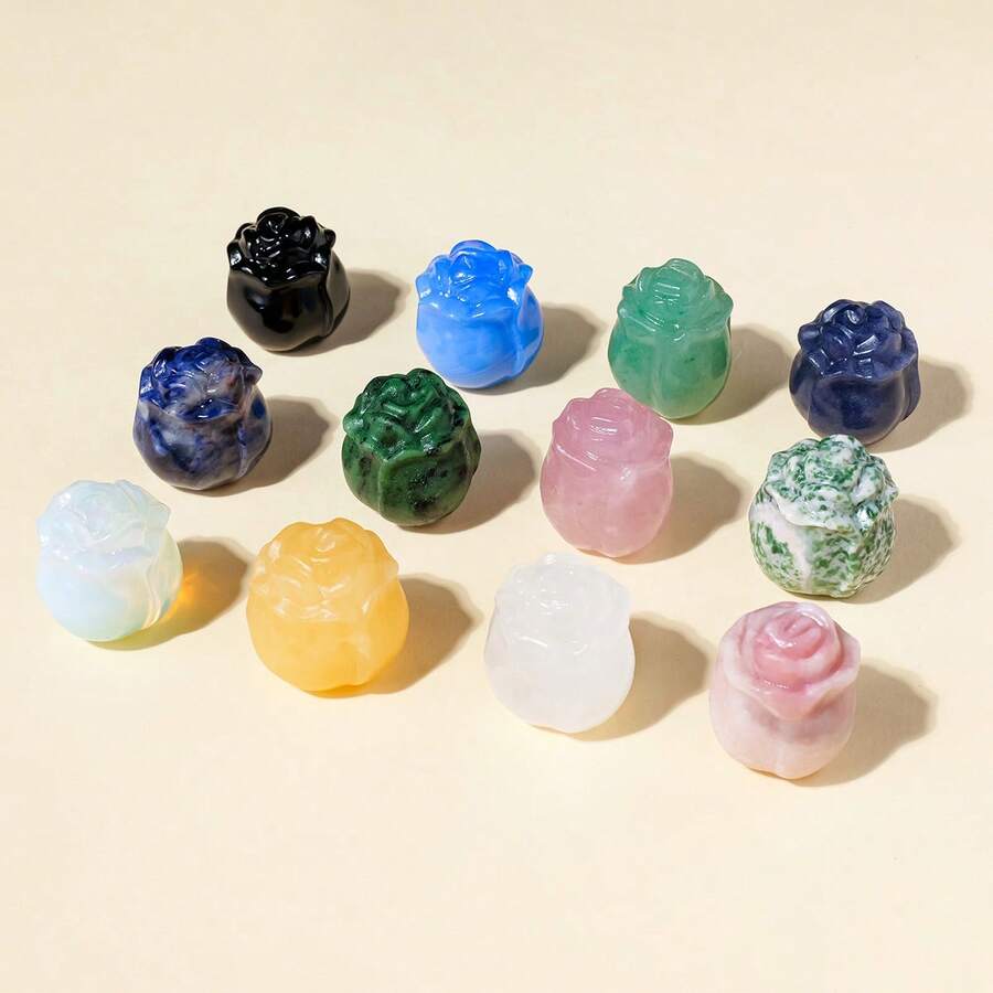 1pc Natural Crystal Gemstone Rose Quartz Flowers Carved Artistic ...