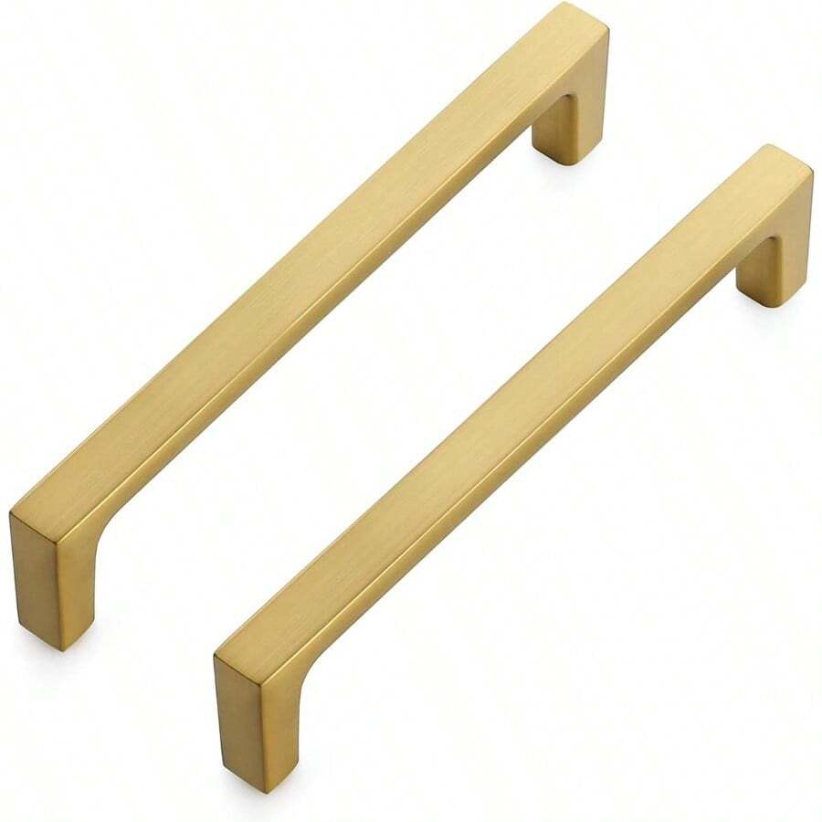 5 Pack Solid 5 Inch Kitchen Square Cabinet Handles Brushed Brass Drawer ...