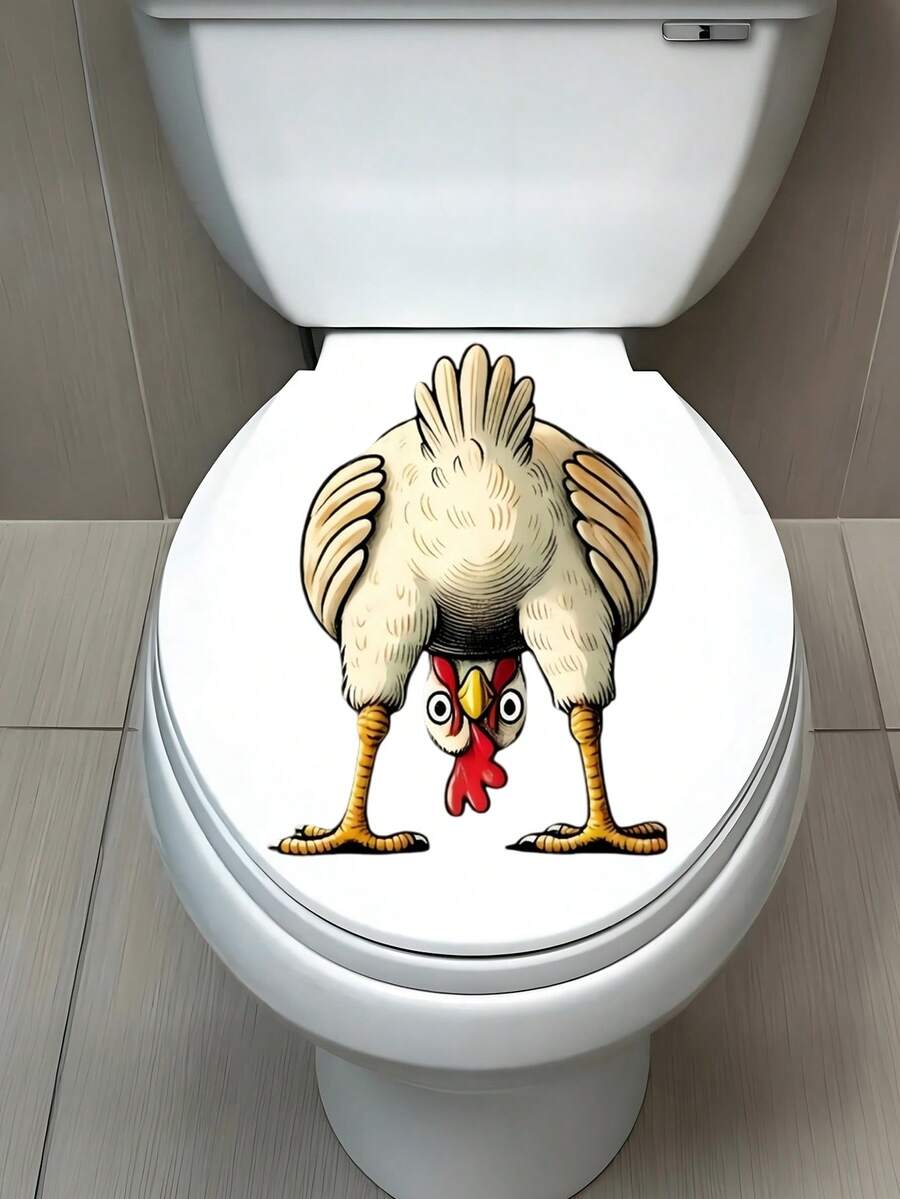 1Pc Funny Spoof Series Rooster Toilet Sticker Cartoon Playful Chick ...