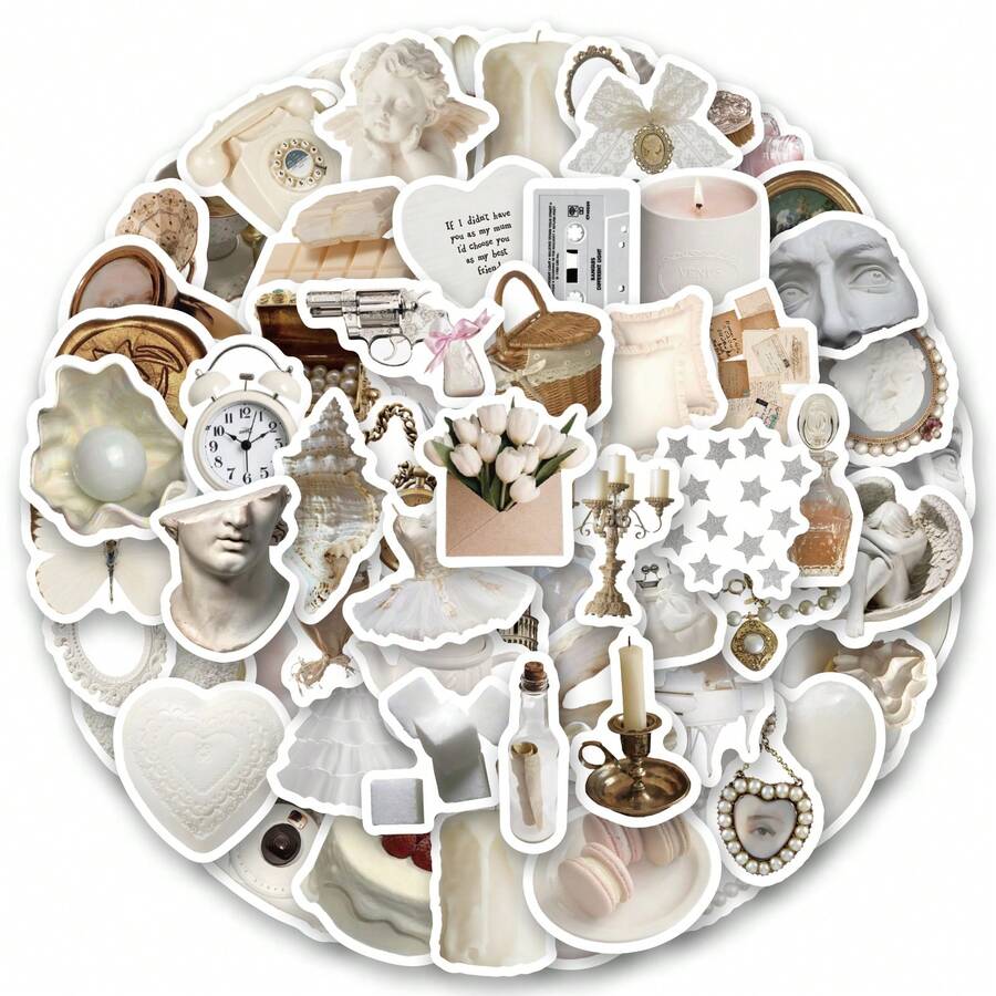 100Pcs White Aesthetic Series Stickers Vinyl Aesthetics Stickers ...