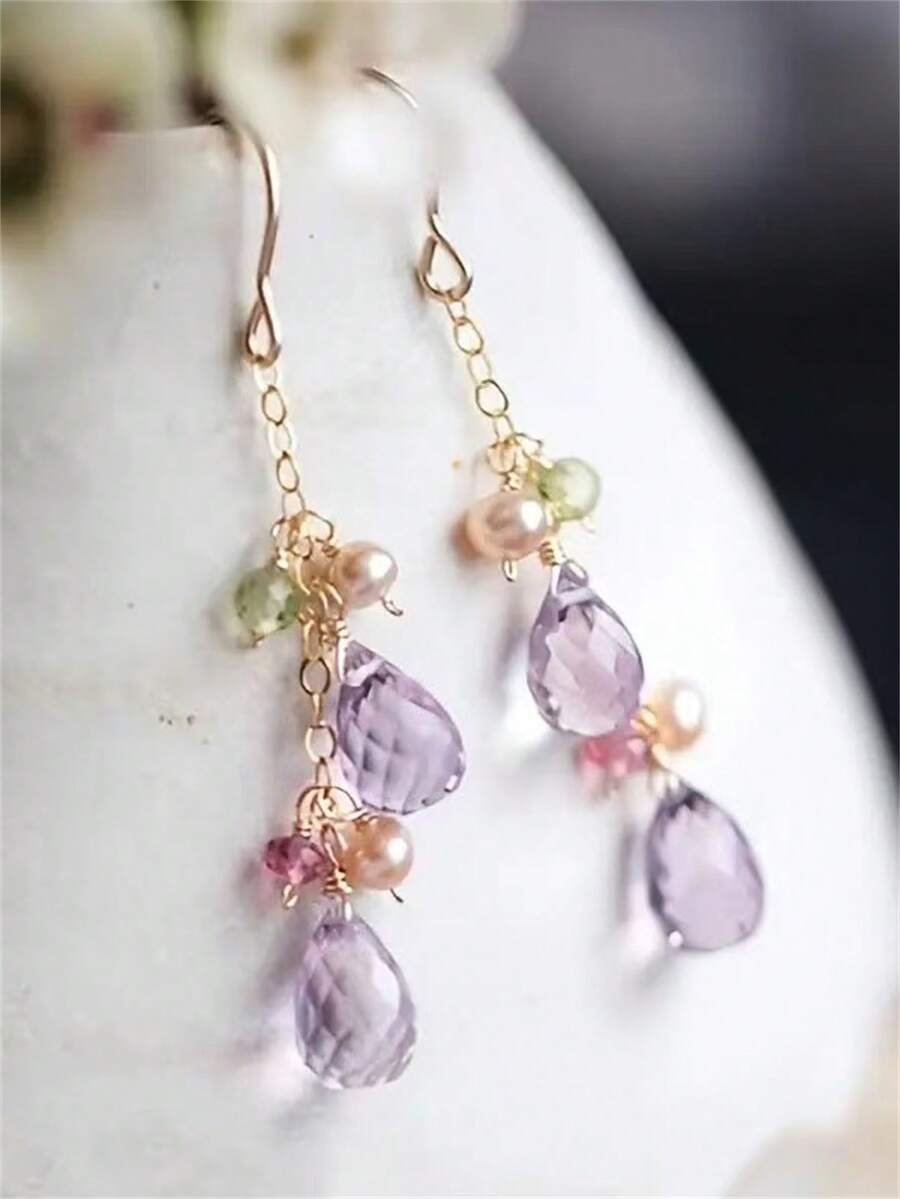 1 Pair Women's Elegant Fashionable Luxurious Purple Faux Crystals ...