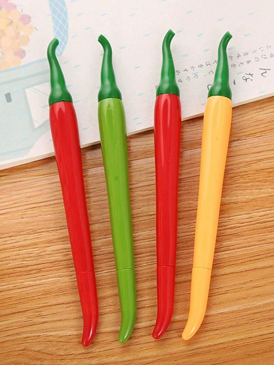 3pcs Random Pepper Chili Shaped Gel Pen Novelty Stationery, Vegetable ...