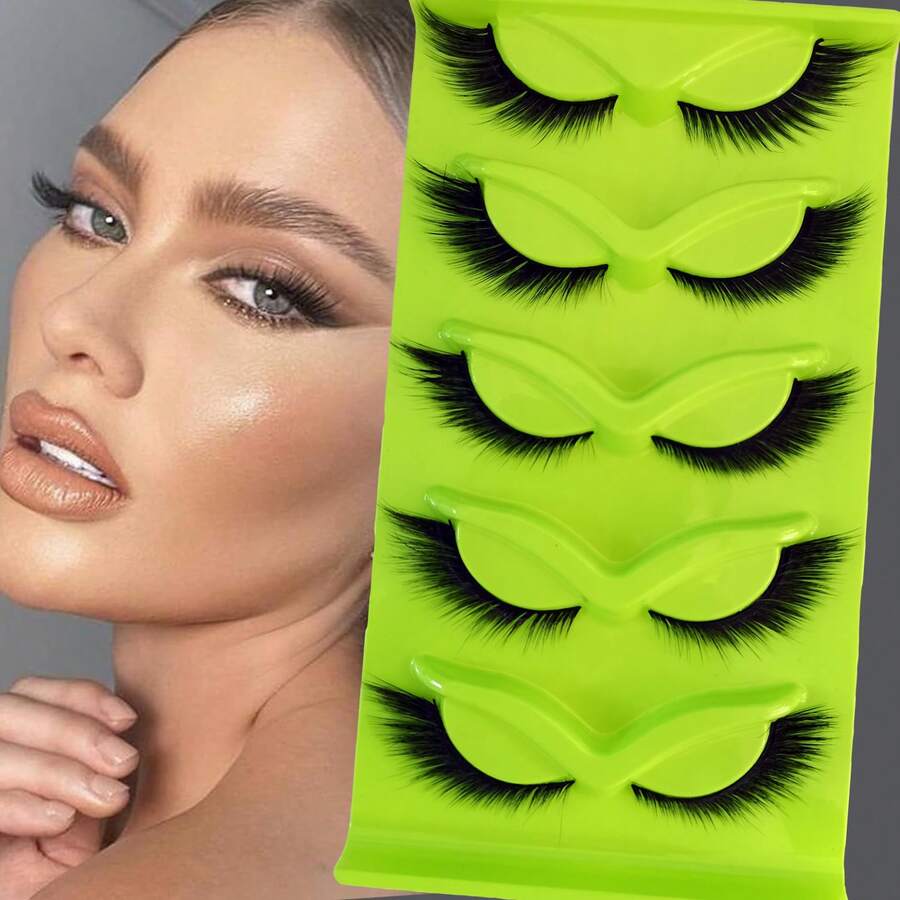 5 Pairs 14mm 3D Vivid Eyelashes, Foxy Cat Eye Anime Fluffy Mink False ...