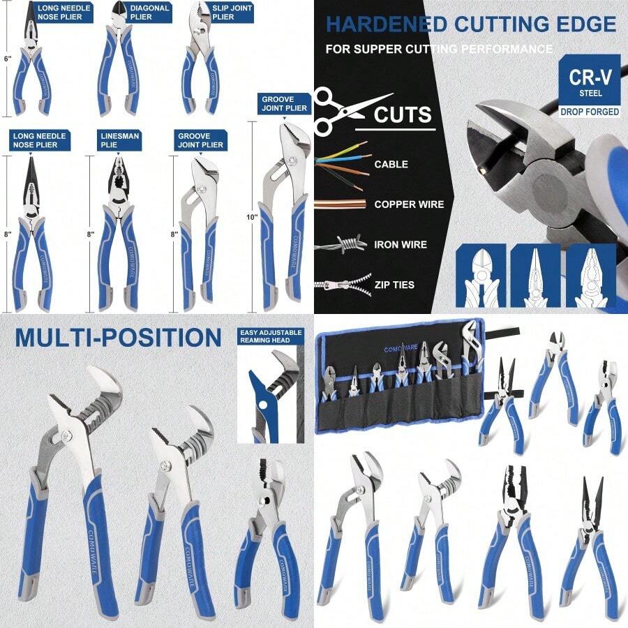 COMOWARE 7Pcs Pliers Tool Set Mechanic Pliers With Rolling Pouch ...