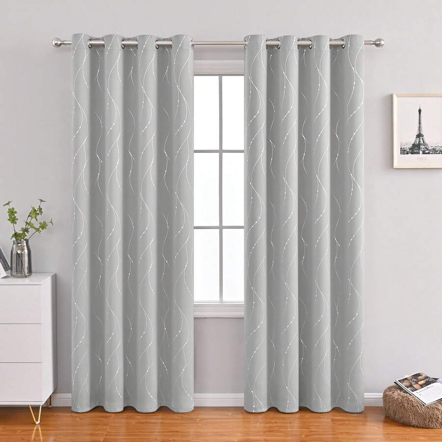 1pc Metallic Silver Shooting Star Pattern Light Blocking Curtain ...