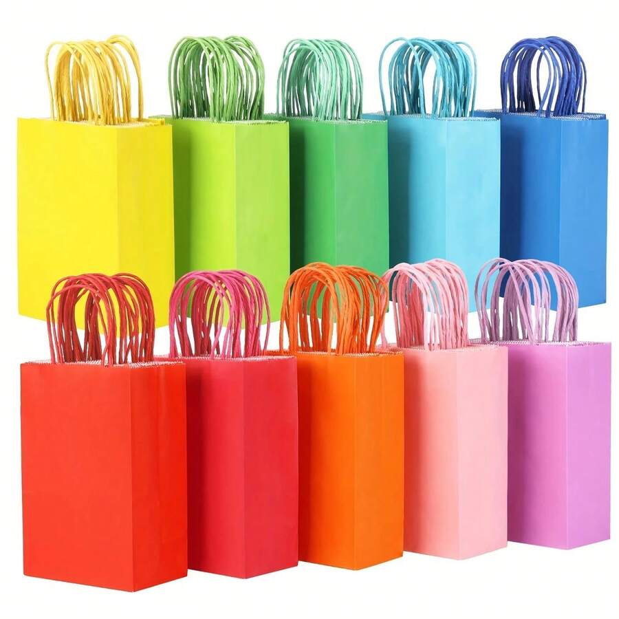 20pcs-Multicolor Kraft Paper Party Gift Bag With Handles, Suitable For ...